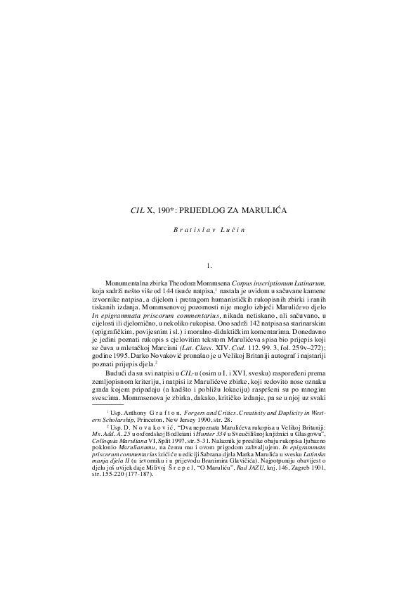 (PDF) CIL X, 190*: Prijedlog za Marulića