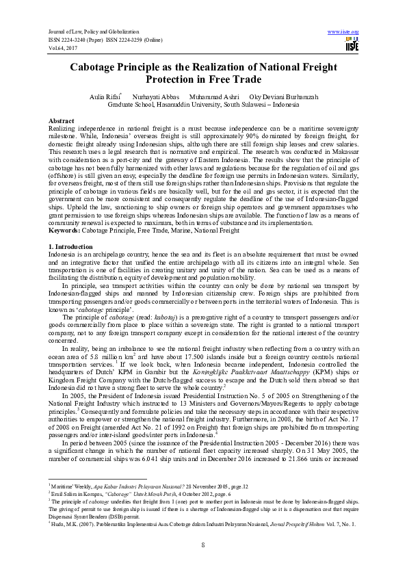 (PDF) Cabotage Principle as the Realization of National Freight ...