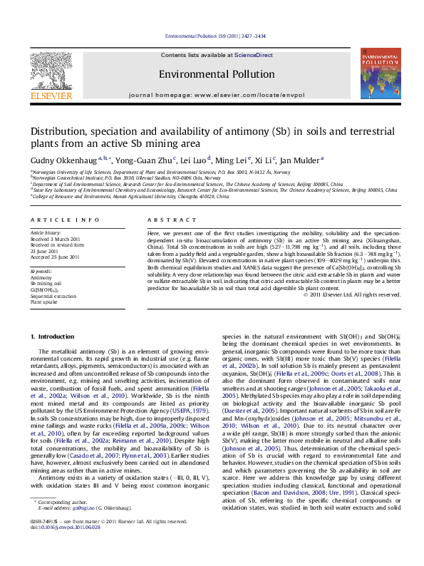 (PDF) Distribution, speciation and availability of antimony (Sb) in ...