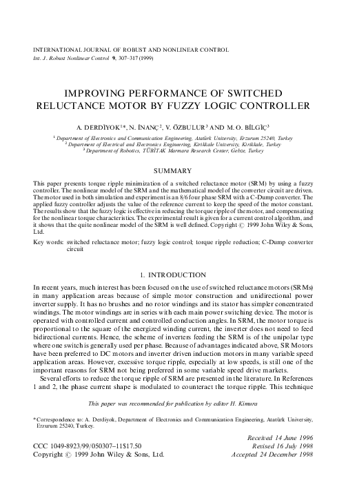 Pdf Improving Performance Of Switched Reluctance Motor By Fuzzy Logic Controller