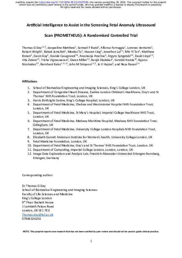 (PDF) Artificial Intelligence to Assist in the Screening Fetal Anomaly ...