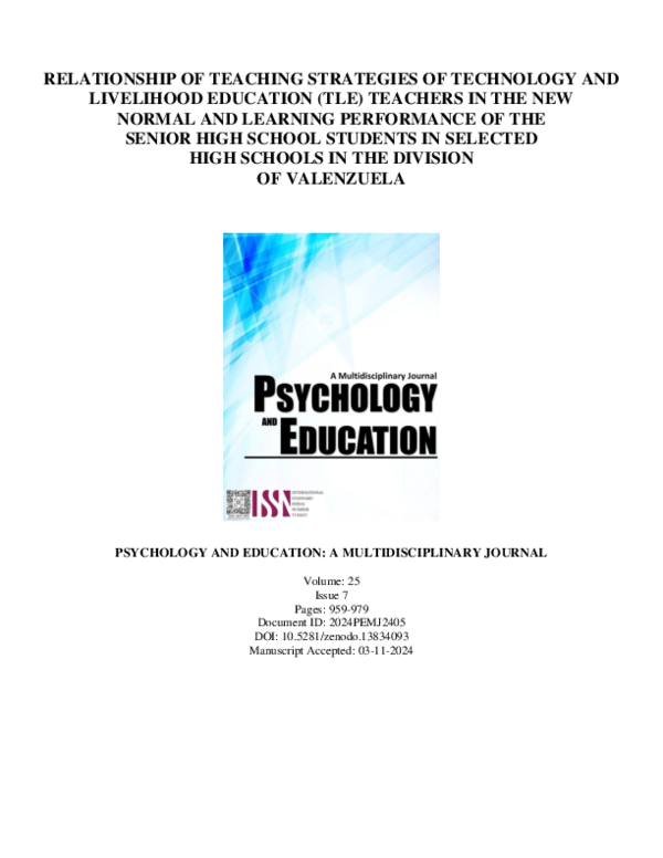 (PDF) Relationship of Teaching Strategies of Technology and Livelihood ...
