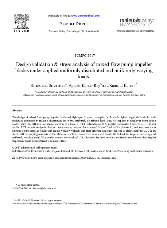 (PDF) Design validation & stress analysis of mixed flow pump impeller ...