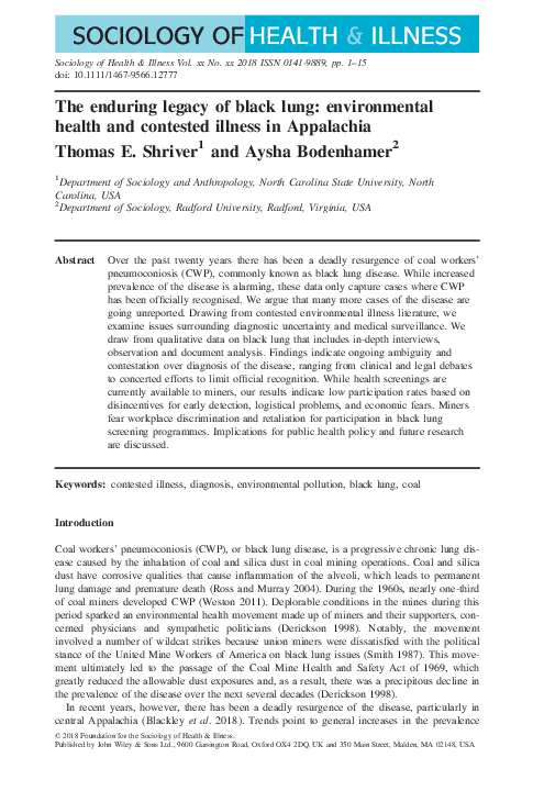 (PDF) The enduring legacy of black lung: environmental health and ...