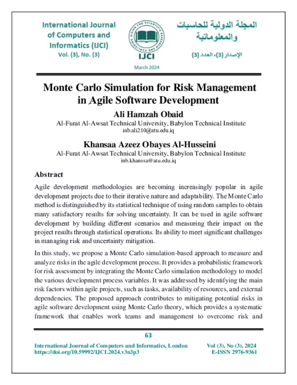 (PDF) Monte Carlo Simulation for Risk Management in ِِِAgile Software Development