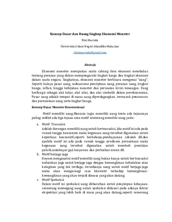 (PDF) Konsep Dasar dan Ruang lingkup Ekonomi Moneter