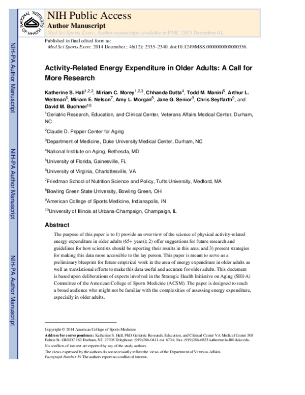 (PDF) Activity-Related Energy Expenditure in Older Adults | Chhanda ...
