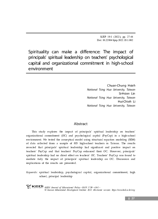 (PDF) Spirituality can make a difference: The impact of principals ...