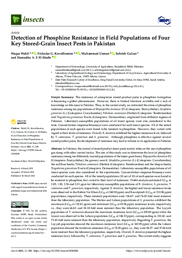 (PDF) Detection of Phosphine Resistance in Field Populations of Four Key Stored-Grain Insect ...