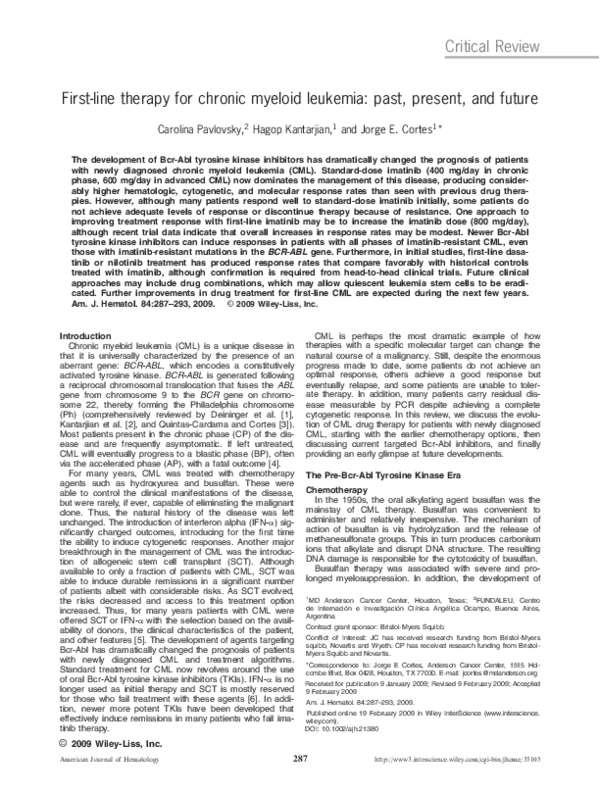 (PDF) First‐line therapy for chronic myeloid leukemia: Past, present ...