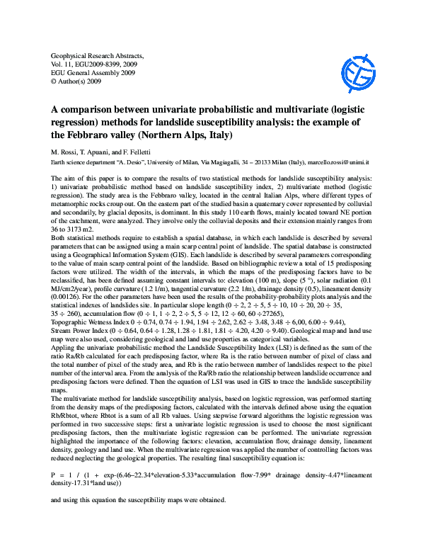 (PDF) A comparison between univariate probabilistic and multivariate ...
