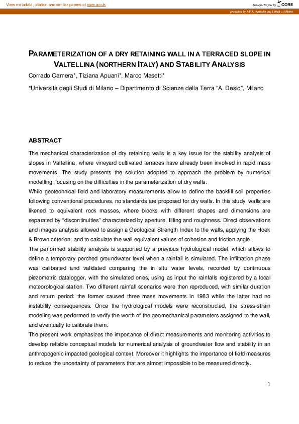 (PDF) Parametrization of a dry retaining wall on a terraced slope in Valtellina (Northern Italy ...
