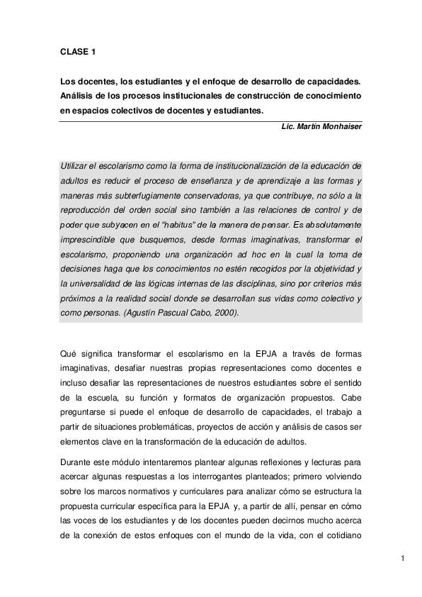 (PDF) Docentes, estudiantes y el desarrollo de capacidades en la EPJA