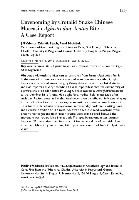 (PDF) Envenoming by Crotalid Snake Chinese Moccasin Agkistrodon Acutus ...