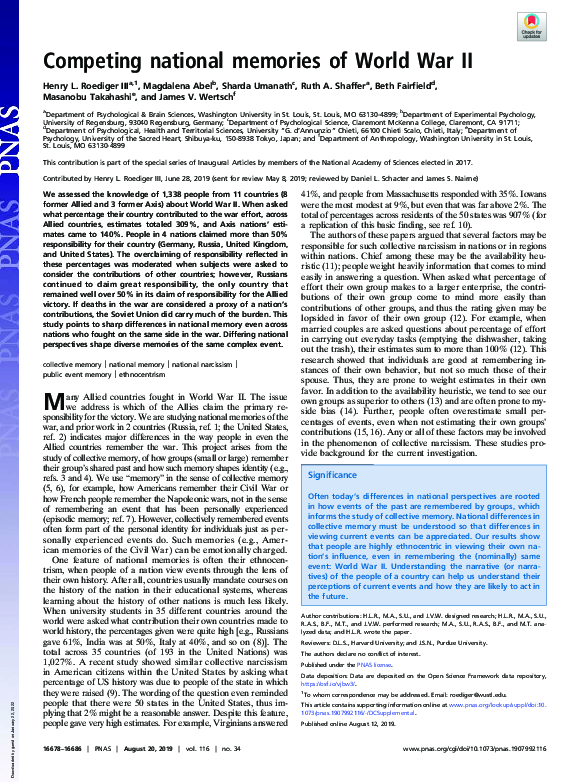 (PDF) Competing national memories of World War II