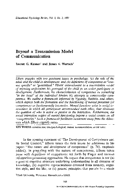 (PDF) Beyond a transmission model of communication