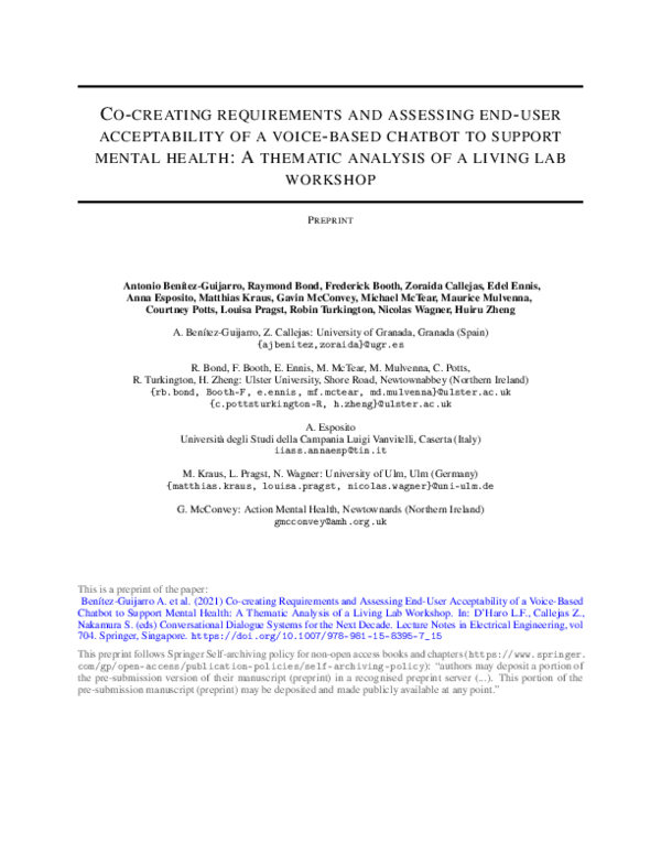 (PDF) Co-creating Requirements and Assessing End-User Acceptability of a Voice-Based Chatbot to ...