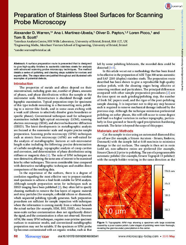 (PDF) Preparation of Stainless Steel Surfaces for Scanning Probe Microscopy