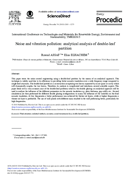 (PDF) Noise and Vibration Pollution: Analytical Analysis of Double-leaf ...