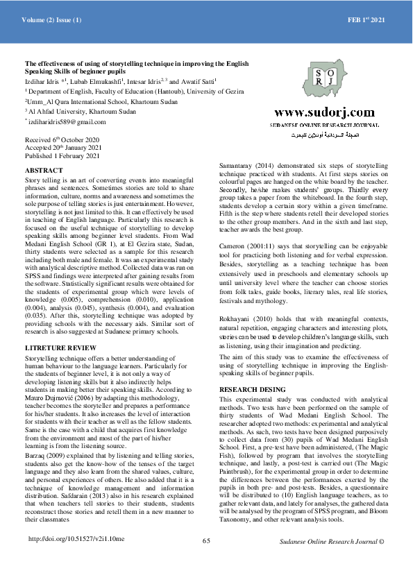 (PDF) The effectiveness of using of storytelling technique in improving the English-Speaking ...