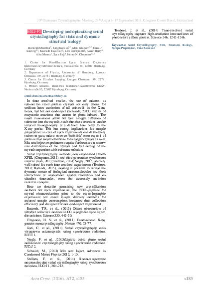 (PDF) Developing and optimizing serial crystallography for static and ...