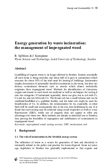 (PDF) Energy generation by waste incineration: the management of impregnated wood