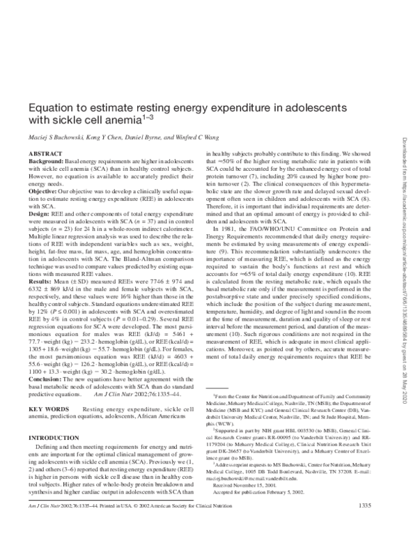 (PDF) Equation to estimate resting energy expenditure in adolescents ...