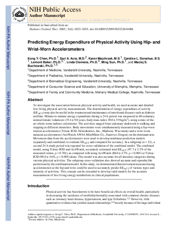 (PDF) Predicting Energy Expenditure of Physical Activity Using Hip- and ...
