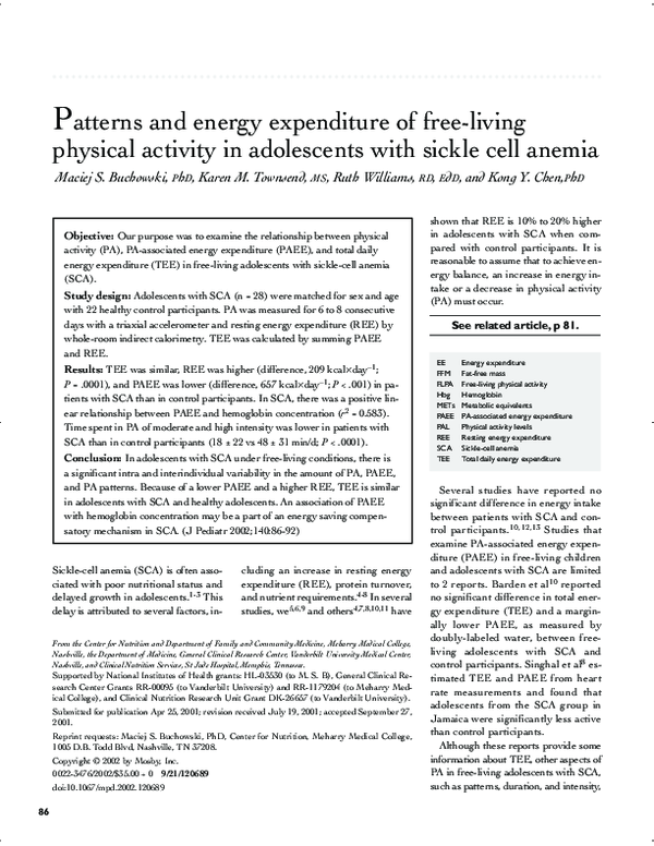 (PDF) Patterns and energy expenditure of free-living physical activity ...
