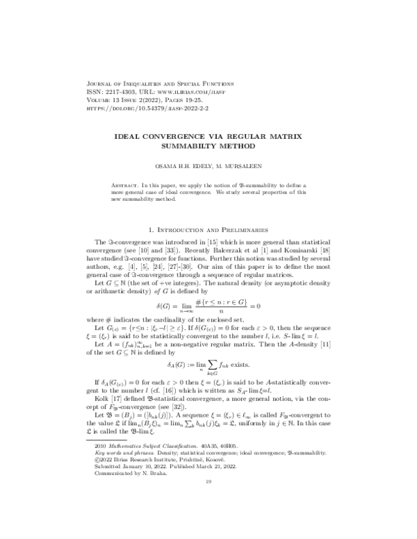 (PDF) Ideal Convergence via Regular Matrix Summabilty Method