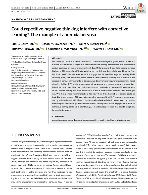 (PDF) Could repetitive negative thinking interfere with corrective ...