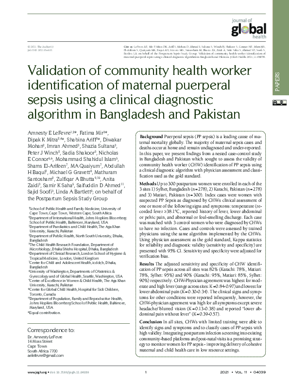 (PDF) Validation of community health worker identification of maternal ...