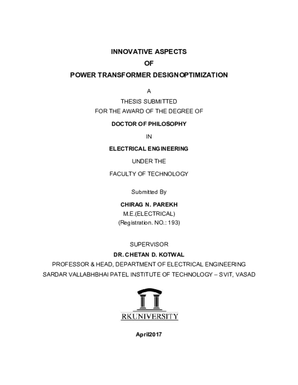 (PDF) Innovative Aspects of Power Transformer Design Optimization