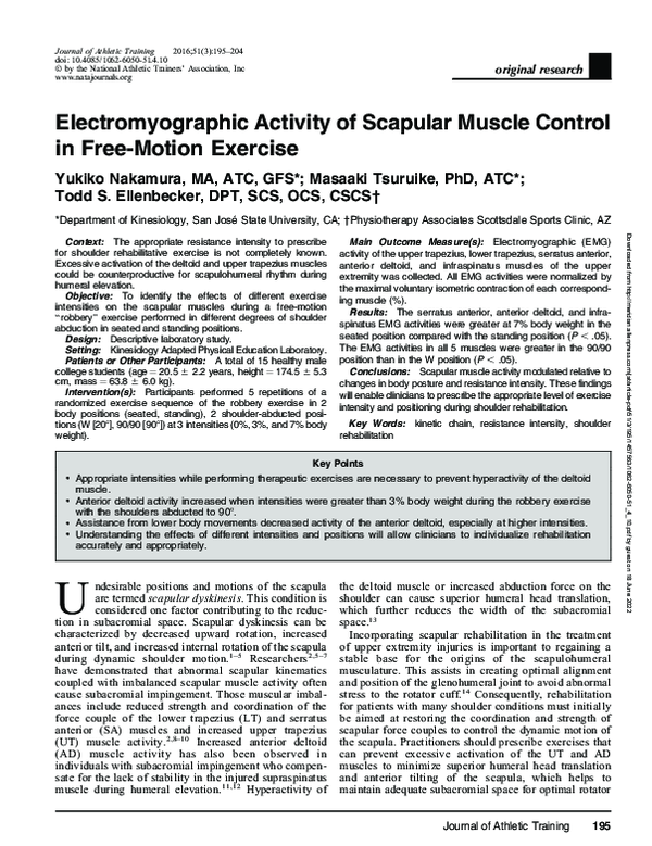 (PDF) Electromyographic Activity of Scapular Muscle Control in Free ...