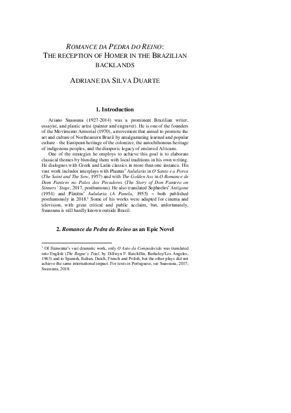 (PDF) ROMANCE DA PEDRA DO REINO: The Reception of Homer in Brazilian ...