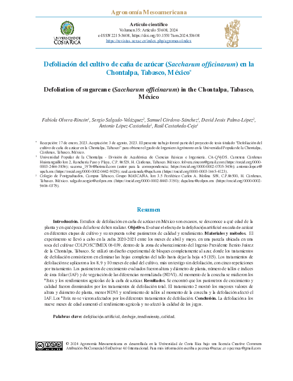 (PDF) Defoliación del cultivo de caña de azúcar (Saccharum officinarum ...