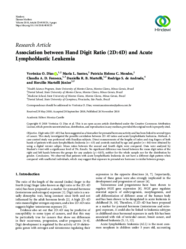 (PDF) Association between Hand Digit Ratio (2D : 4D) and Acute ...