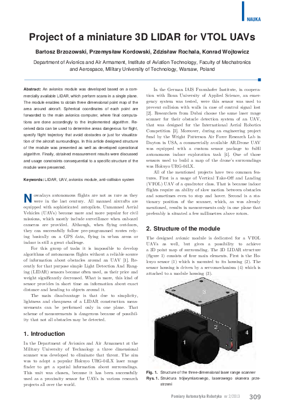 (PDF) Project of a miniature 3D LIDAR for VTOL UAVs