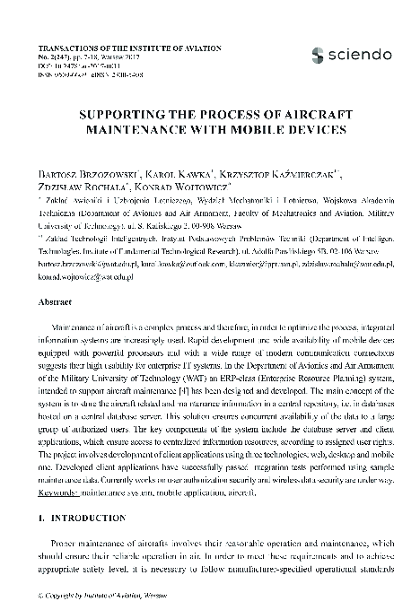 (PDF) Supporting the Process of Aircraft Maintenance with Mobile Devices
