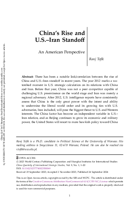 (PDF) China’s Rise and U.S.–Iran Standoff: An American Perspective ...