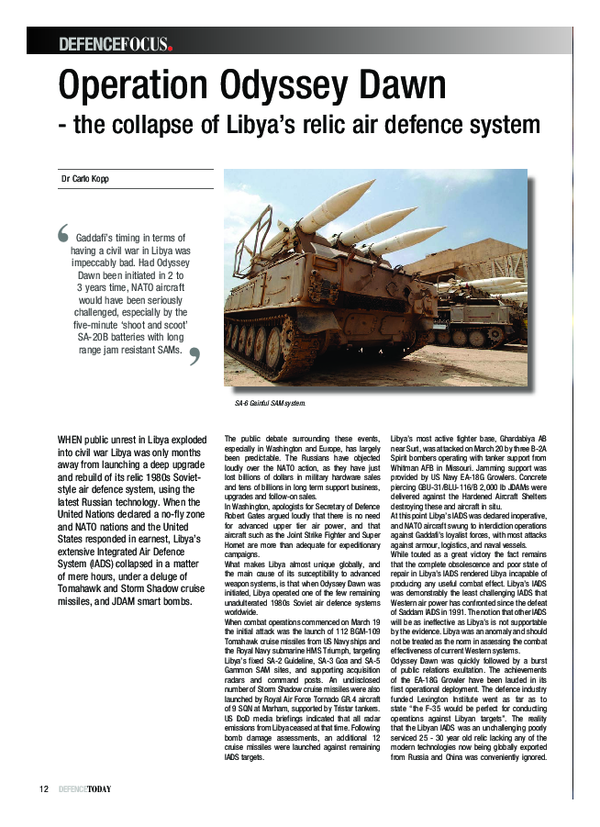 (PDF) Operation Odyssey Dawn: the collapse of Libya's relic air defence ...