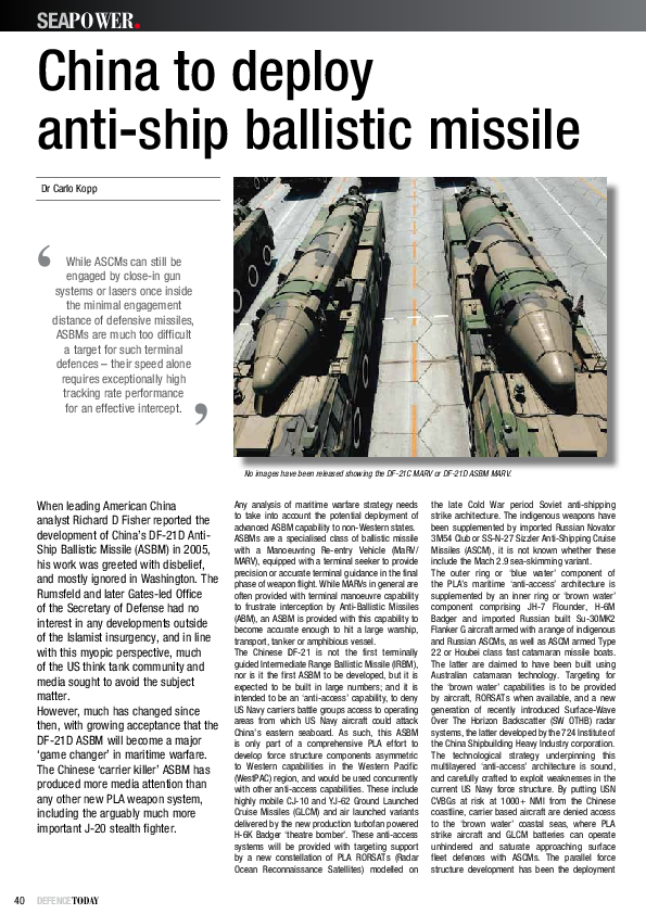 (PDF) China to deploy anti-ship ballistic missile
