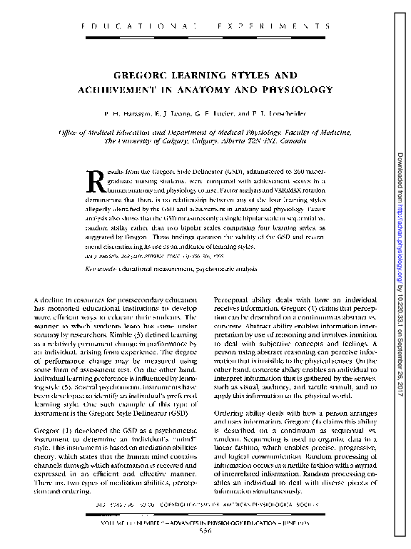 (PDF) Gregorc learning styles and achievement in anatomy and physiology