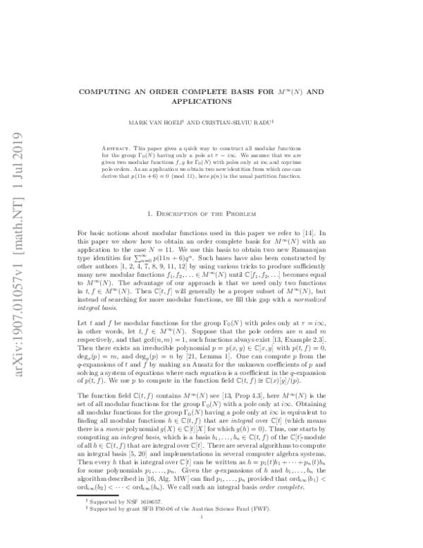 (PDF) Computing an Order-Complete Basis for $$M^{\infty }(N)$$ and Applications