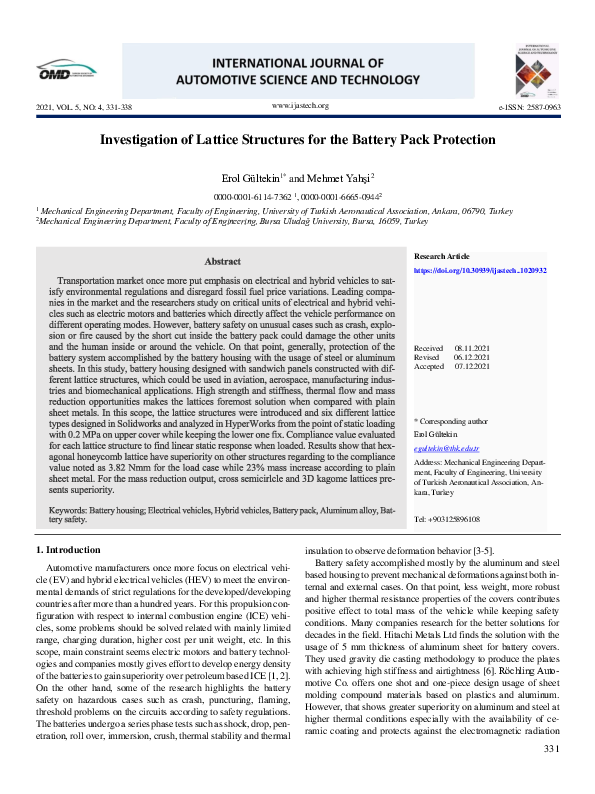 (PDF) Investigation of Lattice Structures for the Battery Pack Protection