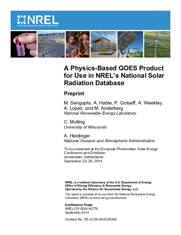 (PDF) Physics-Based GOES Product for Use in NREL's National Solar ...