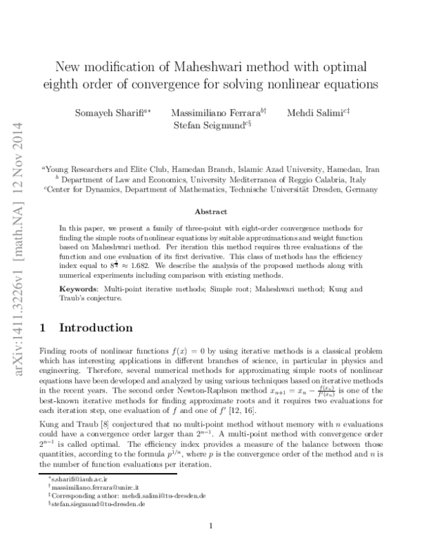(PDF) New modification of Maheshwari method with optimal eighth order of convergence for solving ...