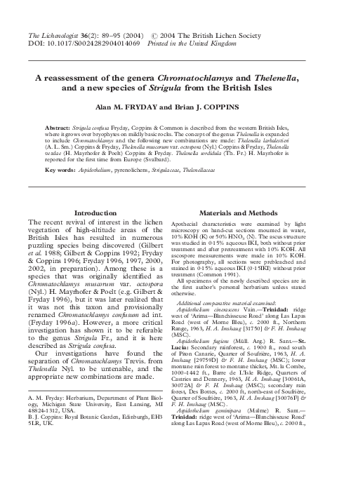 (PDF) A reassessment of the genera Chromatochlamys and Thelenella, and ...