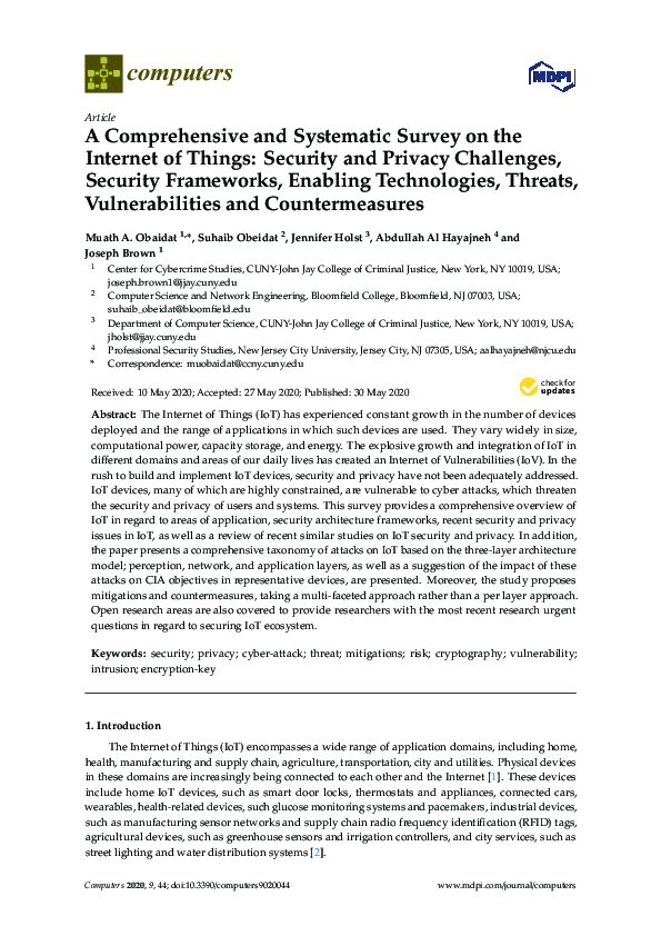 (PDF) A Comprehensive and Systematic Survey on the Internet of Things: Security and Privacy ...