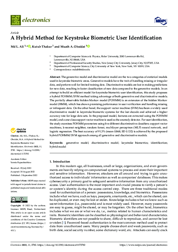 (PDF) A Hybrid Method for Keystroke Biometric User Identification